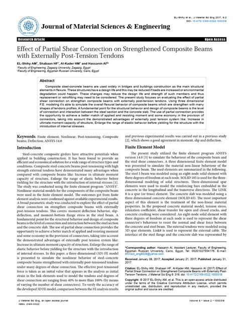 Paper Effect Of Partial Shear Connection On Strengthened Composite Beams With Externally Post