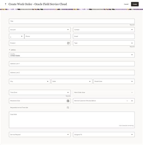 Create An Oracle Field Service Work Order
