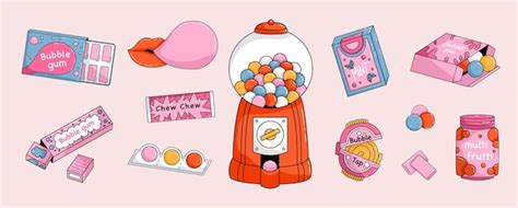 만화 풍선껌 세트 프리미엄 벡터