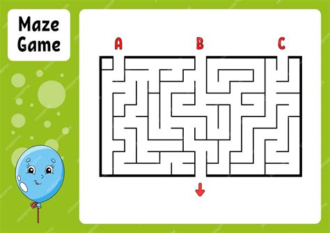 아이들을 위한 사각형 미로 게임 3개의 입구 1개의 출구 교육 워크시트 아이들을 위한 퍼즐 미로 수수께끼 올바른 경로 만화 캐릭터 벡터 그림 찾기 프리미엄 벡터