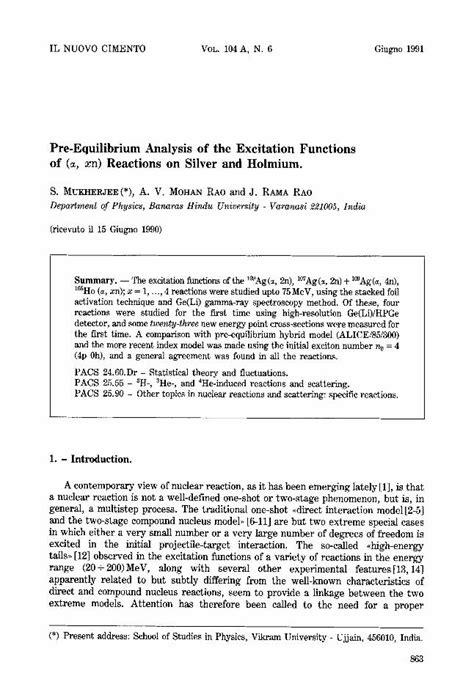 Pdf Pre Equilibrium Analysis Of The Excitation Functions Of α Xn Reactions On Silver And