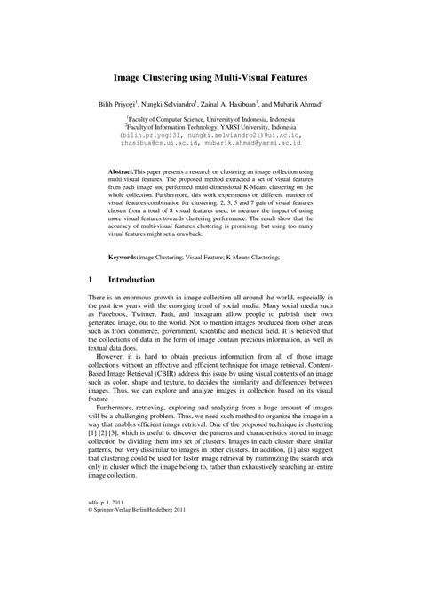 Pdf Image Clustering Using Multi Visual Features