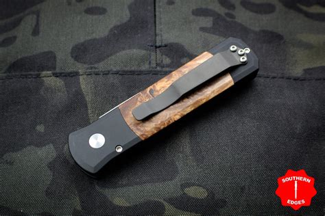 Protech Godson Out The Side Auto Ots Black Handle With Maple Burl Wo