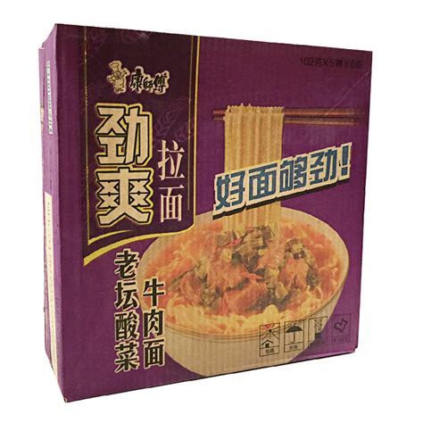 全国包邮康师傅方便面劲爽拉面老坛酸菜牛肉面整箱102gx5袋x6组益昌食品专营店