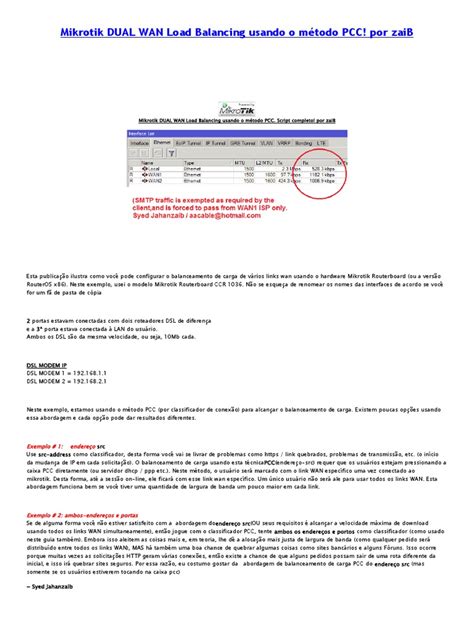 Mikrotik Dual Wan Load Balancing Usando O Método Pcc Pdf Endereço De Ip Protocolos Da