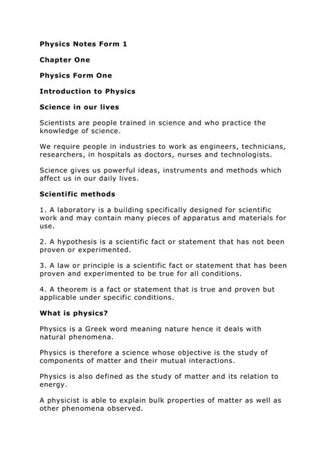 Physics Notes Form 1 All Chapters Physics Form 4 Spm Thinkswap