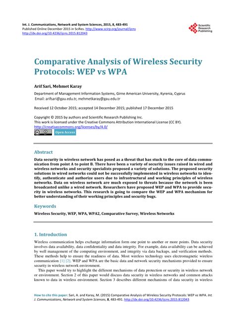 PDF Comparative Analysis Of Wireless Security Protocols WEP Vs WPA