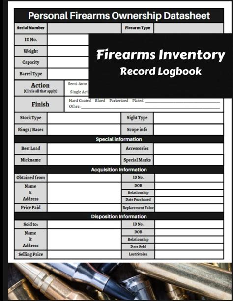 Firearms Inventory Record Logbook Record Your Weapon Details And
