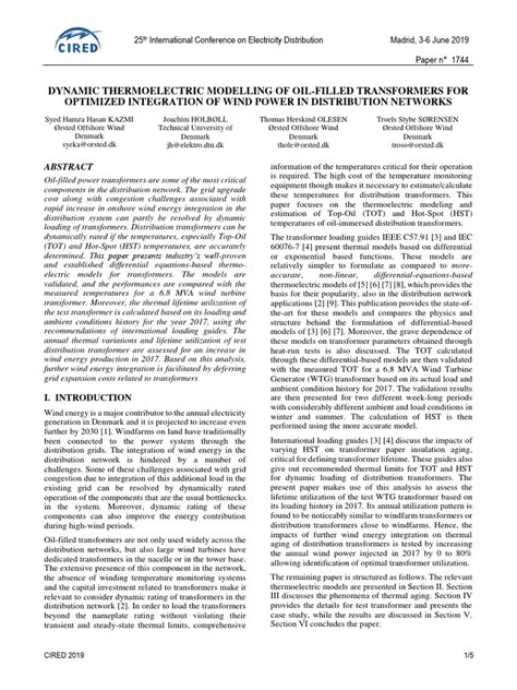 Dynamic Thermoelectric Modelling Of Oil Filled Pdf Transformer Wind Power