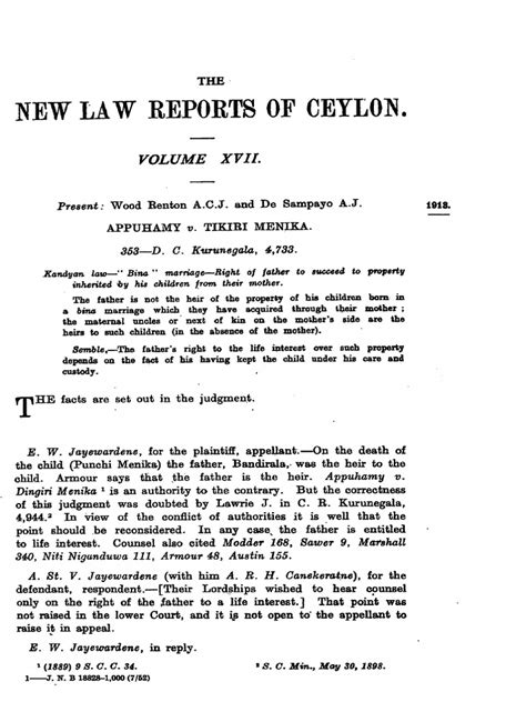 001 Nlr Nlr V 17 Appuhamy V Tikiri Menika Pdf Inheritance Common Law