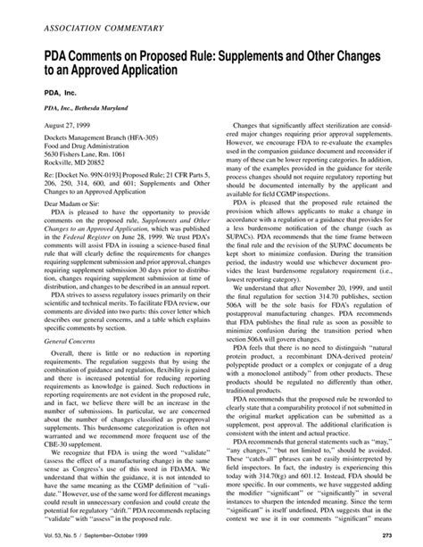 PDA Comments On Proposed Rule Supplements And Other Changes To An Approved Application PDA