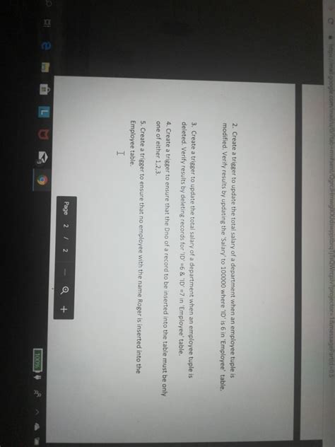 Solved Sql Lab 7 Triggers Table Employee Dno Bdate Salary
