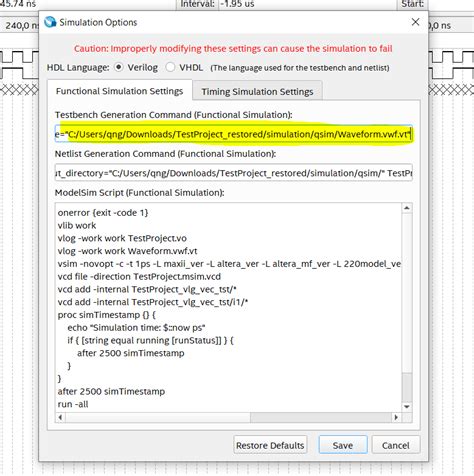 solved waveform simulation generates no output intel community