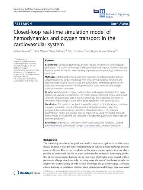 Pdf Closed Loop Real Time Simulation Model Of Hemodynamics And Oxygen Transport In The