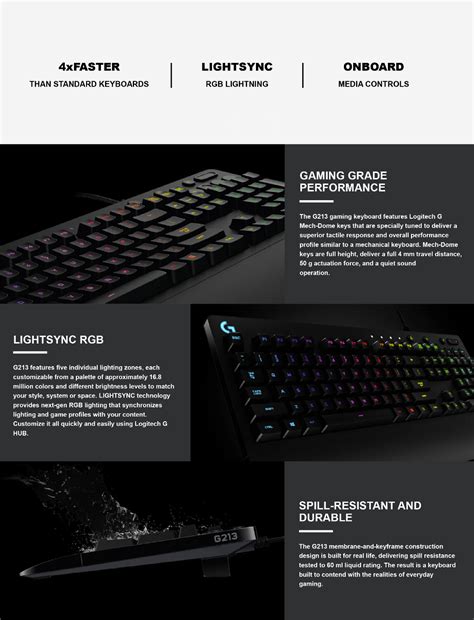 Logitech G213 Wired Gaming Keyboard With Lightsync Rgb Lightning Onboard Media Controls And Spill