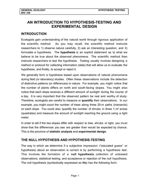 Hypothesis Testing Experimental Design In Ecology