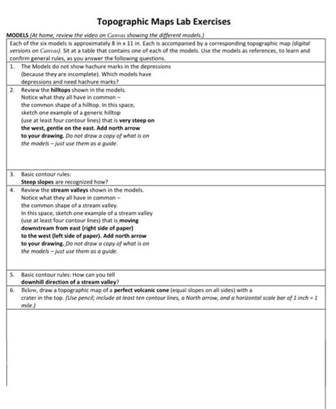 Solved Topographic Maps Lab Exercises MODELS At Home Chegg Com