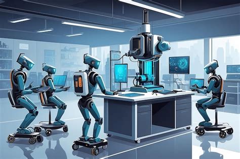premium photo robotics lab with testing robots vector flat style