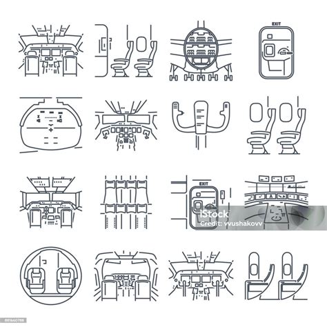 얇은 선 아이콘 조종실 비행기 선박 객실 인테리어의 세트 조종석에 대한 스톡 벡터 아트 및 기타 이미지 조종석 아이콘 항공 비행체 Istock
