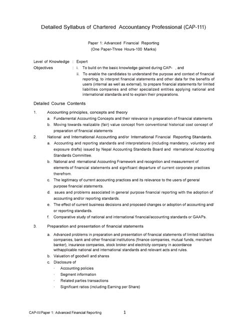 Syllabus Of Advanced Financial Reporting Cap Iii Paper 1 Advanced