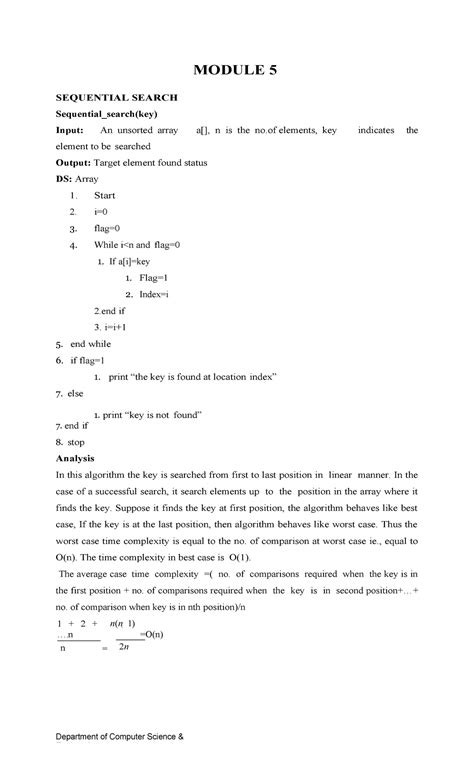 modue 5 department of computer science and module 5 sequential search sequential search key