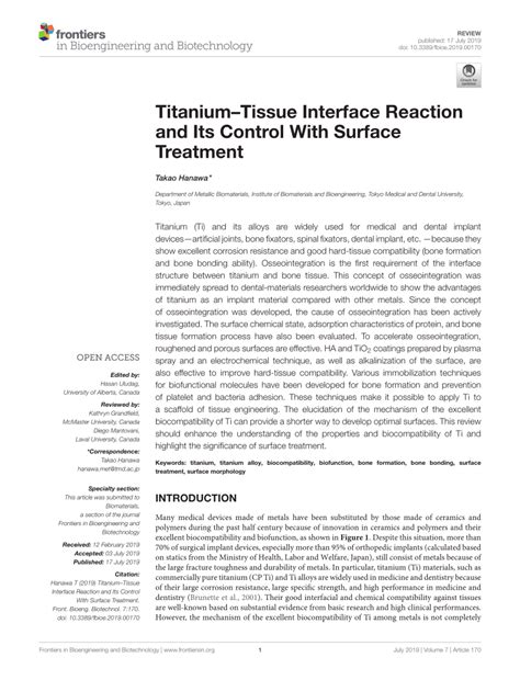 Pdf Titaniumtissue Interface Reaction And Its Control With Surface