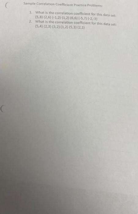 Solved Sample Correlation Coefficient Practice Problems Chegg