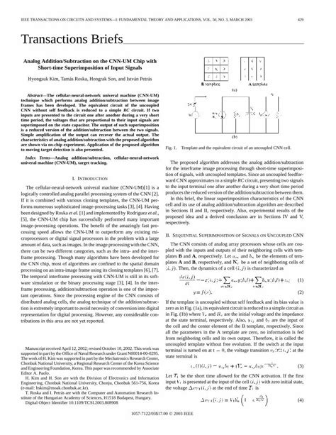 Pdf Analog Addition Subtraction On The Cnn Um Chip With Short Time Superimposition Of Input