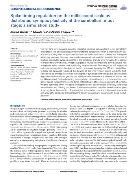 Pdf Spike Timing Regulation On The Millisecond Scale By Distributed