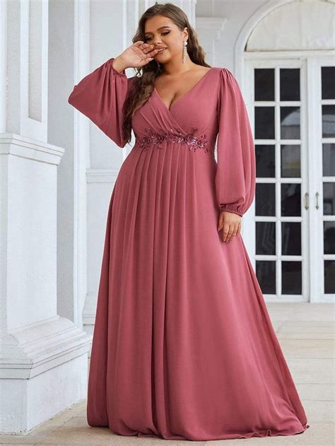 Stylish Plus Size Chiffon Formal Evening Dresses With Long Lantern