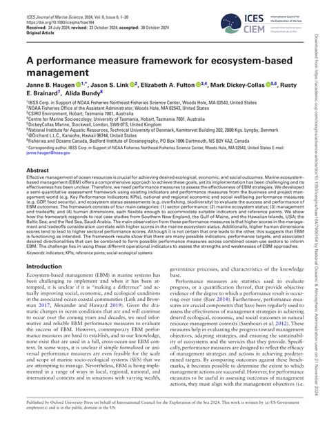Pdf A Performance Measure Framework For Ecosystem Based Management