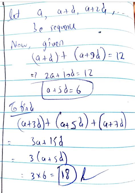If The Sum Of Second And Tenth Terms Of Aritmetic Sequence Is Equal To Find Sum