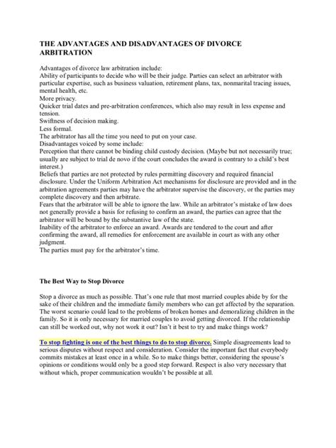 The Advantages And Disadvantages Of Divorce Arbitration Pdf Divorce