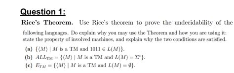 Solved Question 1rices Theorem Use Rices Theorem To