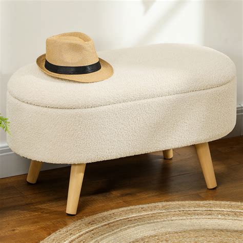 Homcom Cream Teddy Fleece Ottoman Bench Wilko
