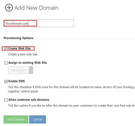 how to add domain and subdomain in websitepanel database mart