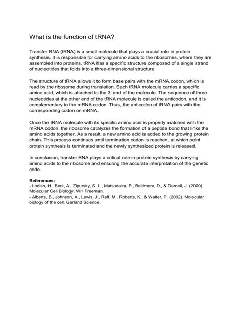 Trna Function Protein Synthesis Role Explained