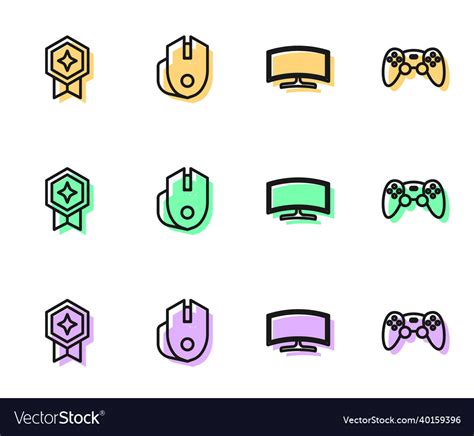 Set Line Computer Monitor Game Rating With Medal Vector Image