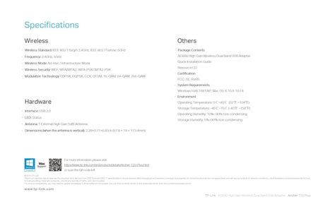 TP LINK ARCHER T U PLUS AC High Gain Wireless Dual Band USB Adapter Security System Asia