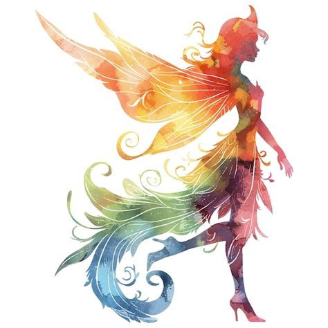 Abstract Color Silhouette Of Fairy Vector Illustration In Watercolor