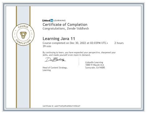 Certificateofcompletion Learning Java 11 Zende Siddhesh Pdf