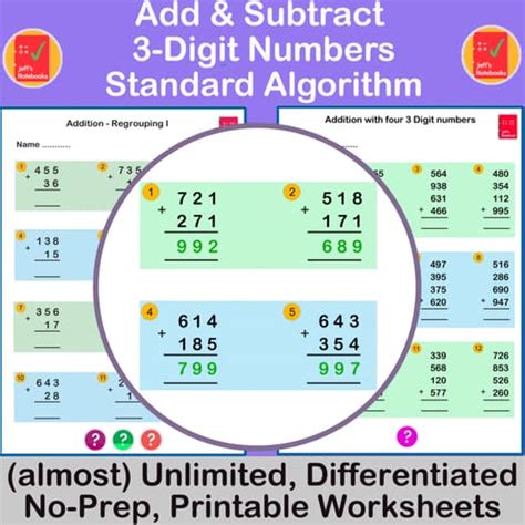 add and subtract 3 digit numbers with or without regrouping standard