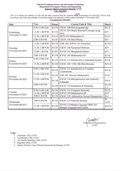 Midterm Examinations Schedule Cse Fall 2023 Central University Of Science And Technology