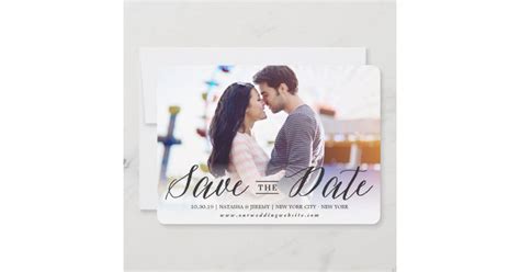 Modern Black Calligraphy Script Typography Photo Save The Date Zazzle Calligraphy Save The