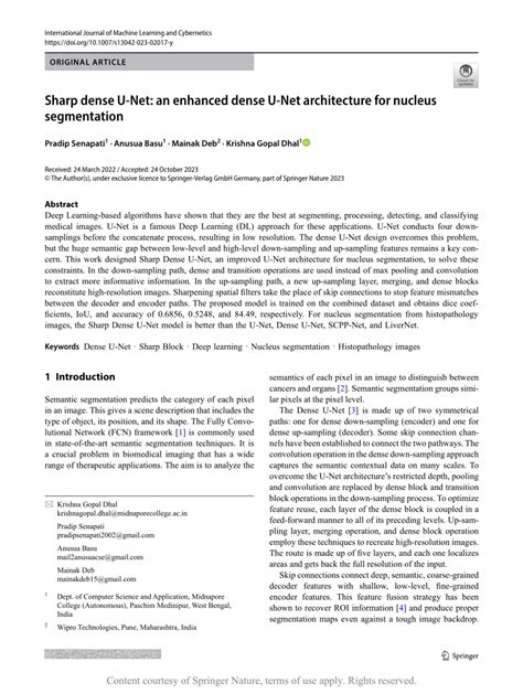 Sharp Dense U Net An Enhanced Dense U Net Architecture For Nucleus