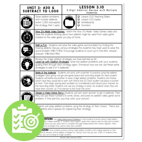 Lucky To Learn Math 3 Digit Addition Review Lesson 310 Lesson Plan Lucky Little Learners