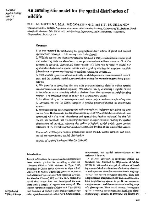 Pdf An Autologistic Model For Spatial Distribution Of Wildlife
