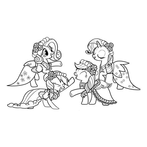 Раскраска Флаттершай Рарити Радуга Дэш и Эпплджек распечатать или скачать