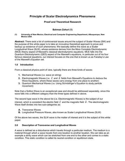 Principle Of Scalar Electrodynamics Phenomena Dr Bahman Zohuri Pdf