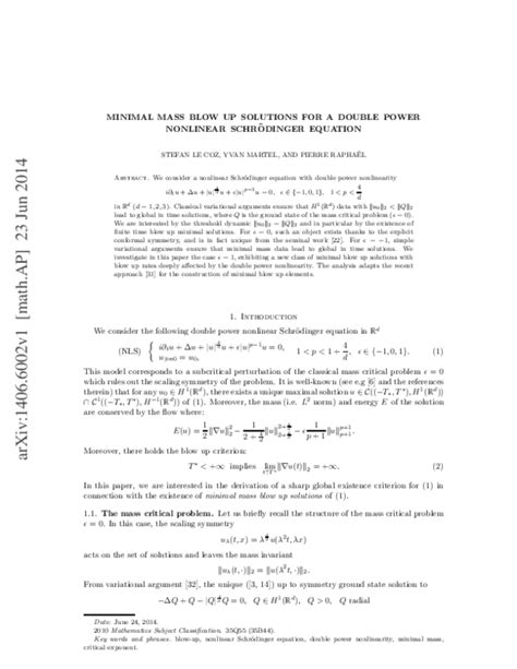 Pdf Minimal Mass Blow Up Solutions For A Double Power Nonlinear Schr